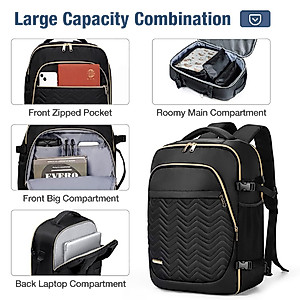 Lekebobor Large Travel Backpack for Women Men Carry on Backpack 17 Inch Flight Approved Luggage backpack Water Resistant Backpack for Weekender Overnight Large Daypack Black