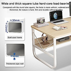 Computer Desk with Shelves, Executive Desk Writing Table Modern Simple Study Desk with Bookshelf,pc Work Table Workstation for Home Office(100x60x73cm(39x24x29in), Pear Wood)