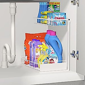 Under Sink Organizers and Storage, Pull Out Cabinet Organizer with Sliding Shelf 2 Tier Under Cabinet Storage Multi-purpose for Under Kitchen Bathroom Cabinet Organizer (White)