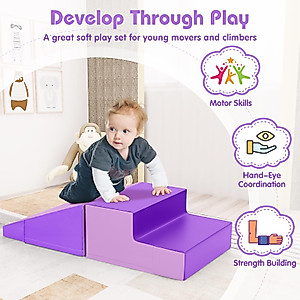 Costzon Climb and Crawl Foam Play Set, Soft Foam Toddler Stairs and Ramp Climber Gym Toy, 2-Piece Educational Play Set for Babies & Toddlers - Great for Climbing, Sliding (Pink)