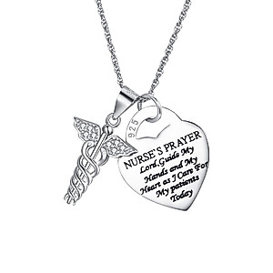 BriLove Gifts for Mom 925 Sterling Silver Necklace for Women Caduceus Angel Nursing Themed Pendant Necklace for Mothers Day/Valentines Day/Birthday/Christmas/Anniversary