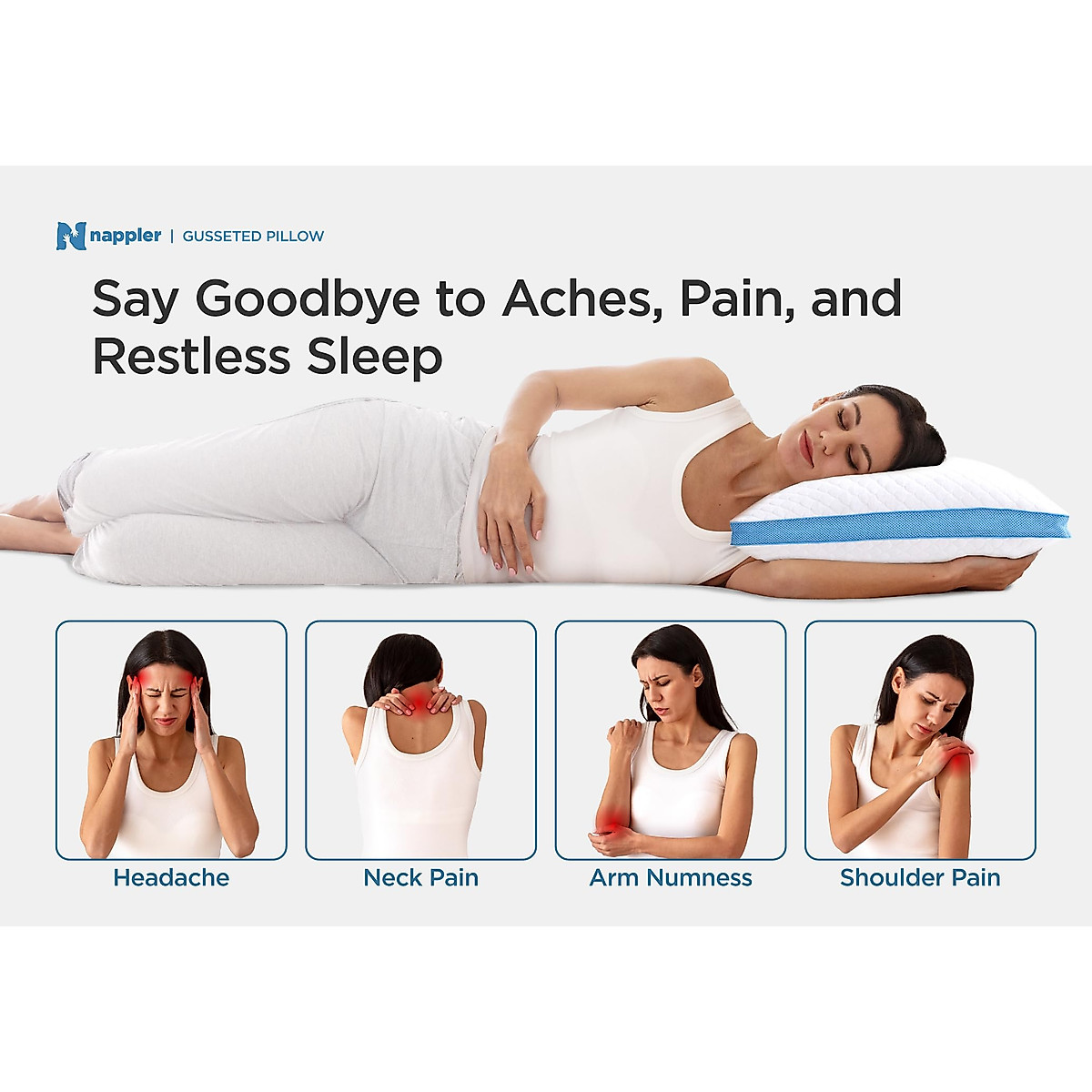 Nappler Side and Back Sleeper Pillow for Neck and Shoulder Pain Relief - Shredded Memory Foam Bed Pillow for Sleeping - 100% Adjustable Fill - Queen Size - Modal Washable Case. Extra Fill Included