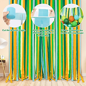 Dinosaur Birthday Party Decorations Supplies Happy Birthday Banner Crepe Paper Green Orange Blue Gold Dino Foil Balloons Garland Arch Kit for Jungle Safari Dinosaur Themed Baby Shower Party Boys Kids