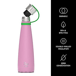 S'well S'ip by S'well Stainless Steel Water Bottle - 15 Oz - Pink Meadow - Double-Walled Vacuum-Insulated Keeps Drinks Cold for 24 Hours and Hot for 10 - with No Condensation - BPA-Free