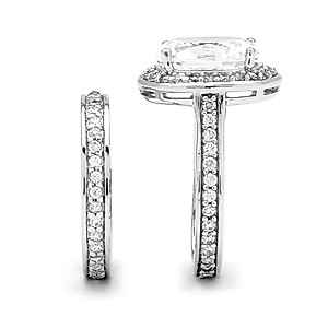 PalmBeach Yellow Gold-Plated or Platinum-Plated Sterling Silver Oval Cut Cubic Zirconia 2 Piece Halo Eternity Bridal Ring Set Size 8