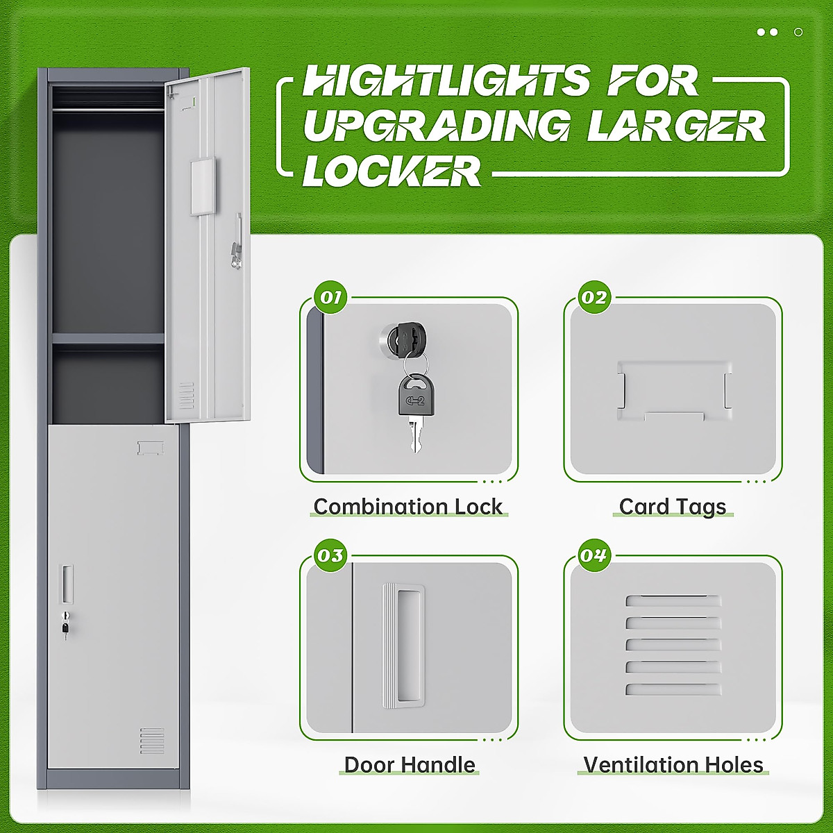 Pataku Metal Lockers for Employees, 5 Tier Storage Locker Cabinet, Steel Lockers 5 Lockable Doors for School, Gym, Office, Home(Grey,5-Tier)
