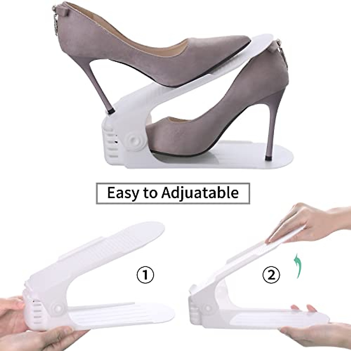 Antigo Shoe Slots Organizer，20 Pcs Adjustable Shoe Stacker for Closet Organization, Double Deck Shoe Rack Holder Storage Space Saver (White)