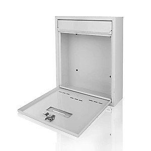 SereneLife Modern Wall Mount Lockable Mailbox-Outdoor Galvanized Metal Key Large Capacity-Commercial Rural Home Decorative &Office Business Parcel Box Packages SLMAB04,White,10.2’’ x 12.2’’ x 3.6’’