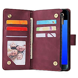 CHICASE Wallet Case for Galaxy S7 Edge,Samsung Galaxy S7 Edge Case,Leather Handbag Zipper Pocket Card Holder Slots Wrist Strap Flip Protective Phone Cover for Samsung Galaxy S7 Edge(Wine Red)