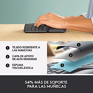 Logitech Ergo K860 Wireless Ergonomic Keyboard with Wrist Rest - Split Keyboard Layout for Windows/Mac, Bluetooth or USB Connectivity (Renewed)