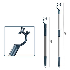 55'' Retractable Reach Sticks Extend Utility Pole Hook Adjustable Long Reach Stick for Closet/Ceiling/Shelf, Blue