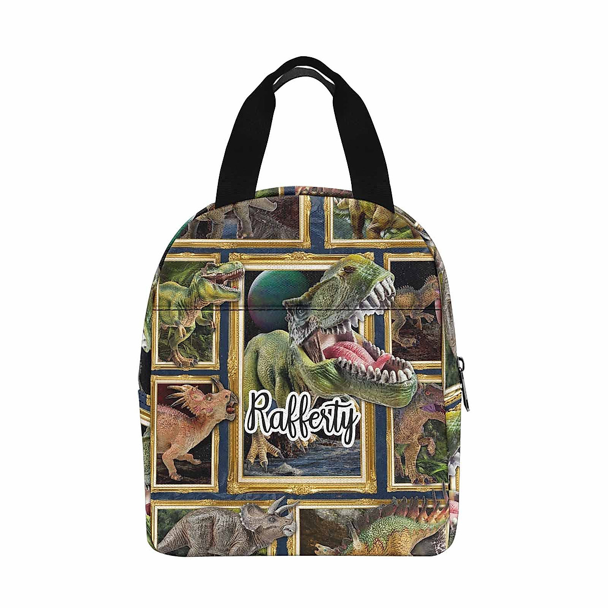 InterestPrint Personalized Dino Lunch Box Bag Custom 3D Print Dinosaur Lunch Tote Bags with Name Customized Lunchbox Bag for Men Women