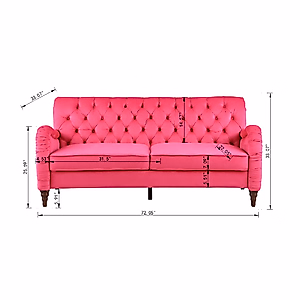 Yoglad Chesterfield-Styled 3 Seater Sofa Couch, Modern 72" Velvet Sofa with Button Tufting, Unique Arm and Wood Legs,Rose Red
