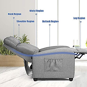 Giantex Recliner Chair, Massage Wingback Single Sofa w/Side Pocket, Fabric Recliner Sofa for Living Room, Modern Padded Seat Reclining Chair, Home Theater Seating Office for Adults (Grey)