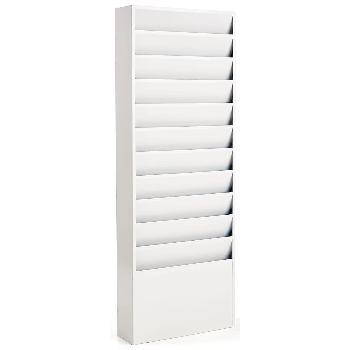 Displays2go File Holder Wall Mount, 11 Tiers, Letter Size, Magnet Receptive Steel - White (JMFF11WHT)