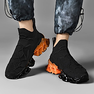 Poramea Men's Laceless Slip on Blade Sneakers Trail Running Walking Tennis Sport Shoes Black Gradient Size 10