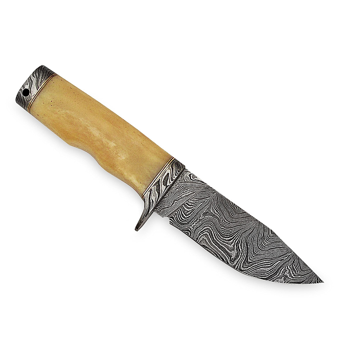 SFG - 9" Fixed Blade Hunting Bowie Knife, Damascus Steel Blade, Non-Slip Buffalo Bone Handle, Hunting, Camping, Backpacking, Fishing, Christmas Gift Item For Men