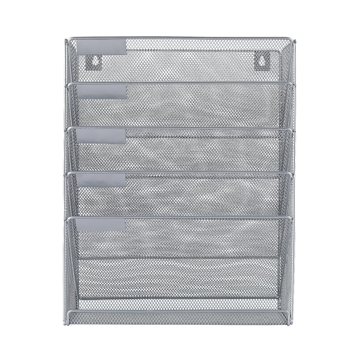 EasyPAG 5 Slot Wall Hanging File Organizer Vertical Office Desk /Wall Mounted File Holder Paper Organizer with Bottom Flat Tray,Black,Silver