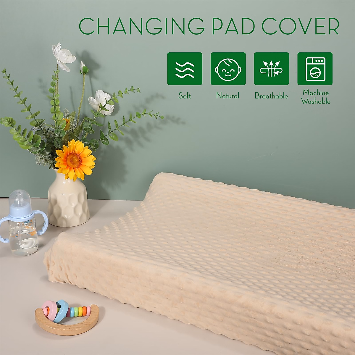 Preboun 4 Pack Changing Pad Covers 32'' x 16" Soft Dots Plush Changing Table Cover Breathable Changing Table Sheets Wipeable Diaper Changing Pad Cover Suit for Baby Boys Girls, 4 Colors