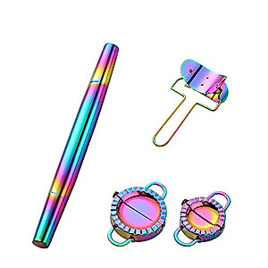 Buyer Star Rainbow rolling pin-15.8-inch Professional Rolling Pin Fondant, Dumplings, Cookies, Pizza Dough, Pasta, Pie Crust, Pastry - Metal French Rolling Pin Roller (NO.0)