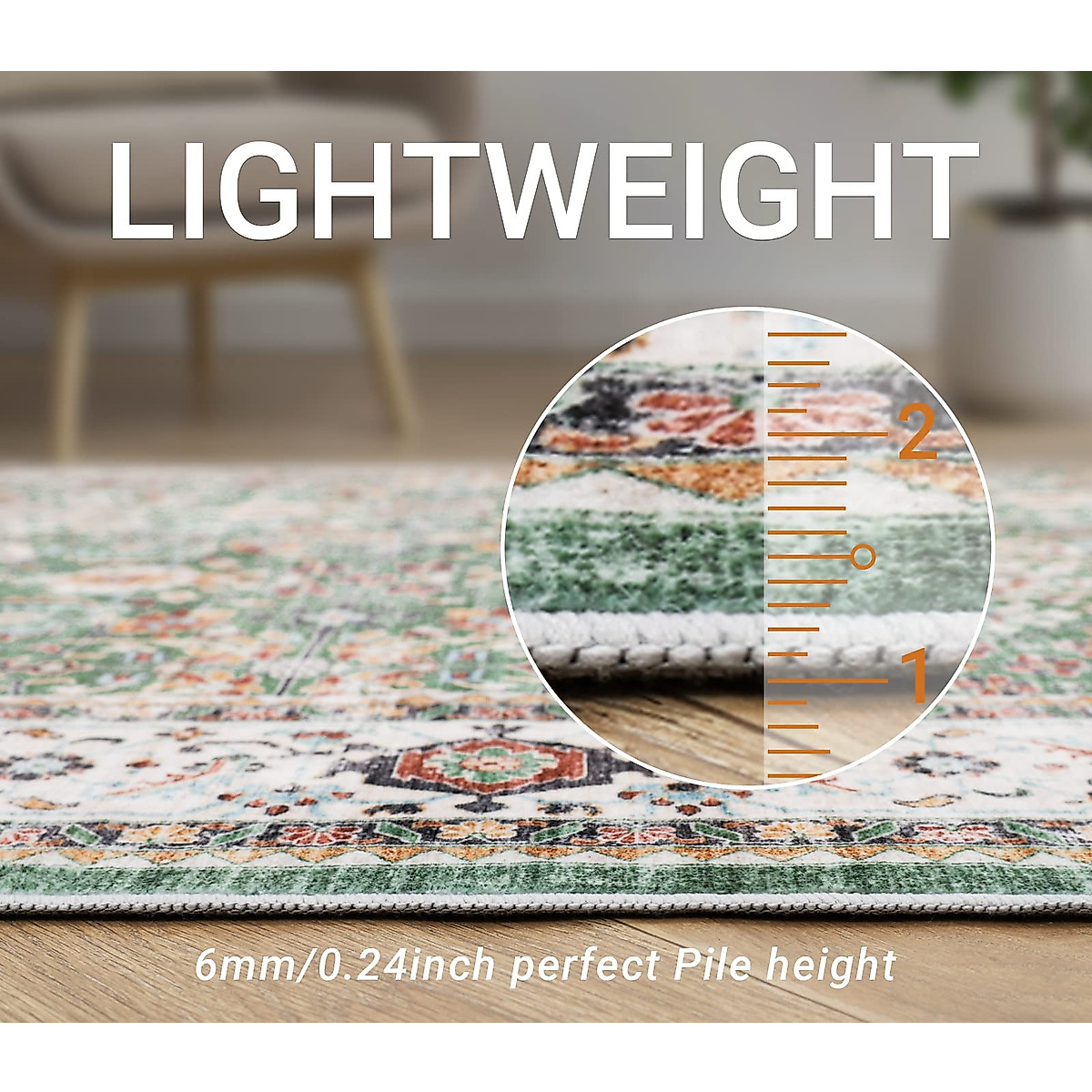 befbee 5x7 Area Rugs for living Room-Ultra-Thin Super Soft Washable Rugs with Anti-Slip Backing, Stain Resistant Foldable Home Decor Area rug (Grass Green,5'x7')