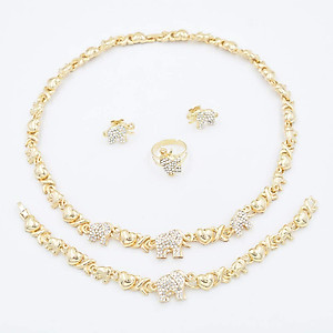 Giffor African Elephant Rings 14K Animal Jewelry Sets For Women Bracelets Bangle Gold Filled Earrings Necklaces Gifts Friendship