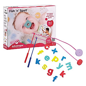 Edushape Fish & Spell Toy Fishing Set - Foam Bath Letters Toy Set - Early Child Development Learning Bath Foam Letters - Baby Foam Bath Toys for Toddlers 1-3 - Outside Water Play Toys