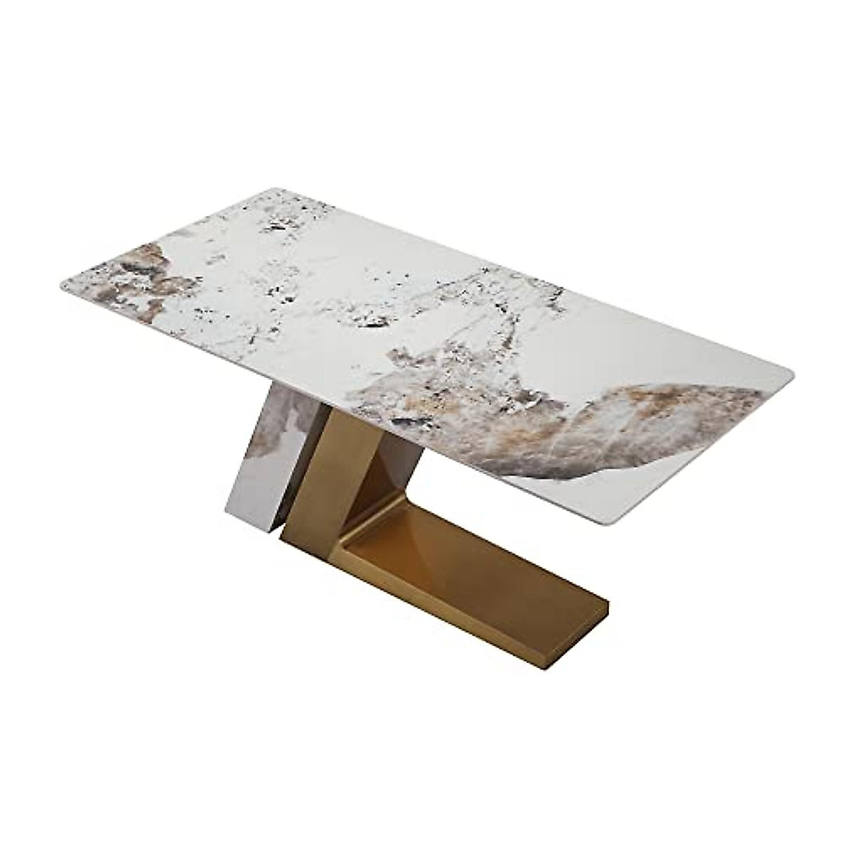Montary 71” Modern Rectangle Dining Table for 6-8 Seat, Marble Dining Table with Sintered Stone Pandora Tabletop and L-Shape Stainless Steel & Stone Slate Base (Only Table)