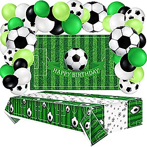 86 Pieces Soccer Birthday Party Decorations Supplies Include Soccer Birthday Party Backdrop Plastic Soccer Table Covers Soccer Balloon Garland for Soccer Event Birthday Party