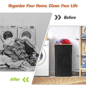 GLCONN Flip-Lid Laundry Hamper Tall Laundry Basket - Collapsible Laundry Bin Storage Basket - Large Hampers with Lid for Laundry, Toys, Clothes, Bedroom, Bathroom, Nursery, Closet - 105L, Black