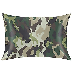 Satin Pillowcase for Hair and Skin Camo Design Silk Pillowcase Standard Size Silk Pillow Cases with Zipper Camo Print Cooling Satin Pillow Cases 20"x26" Silky Pillow Cover
