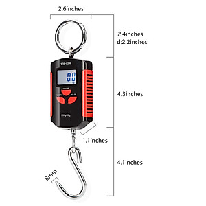 Klau Portable Mini Crane Scale 200 kg / 400 lb Heavy Duty Digital Scales LCD Display with Backlight for Home Farm Market Fishing Hunting Black and Red