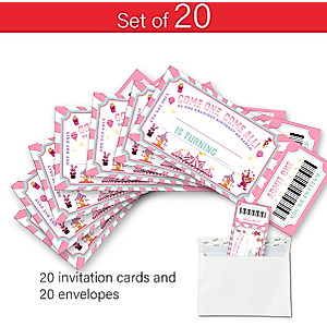 LyoGao 20 Pack Carnival Birthday Party Ticket Invitations With Envelopes Pink Carnival Circus Birthday Party Invitations Fill in Invites (Ticket Style)