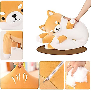 Long Shiba Inu Plush Body Pillow Giant Stuffed Animal Corgi Dog Plush Toys Hugging Pillow, Soft Long Dog Sleeping Cushion Gifts for Girls Boys (Yellow, 90cm/35.4inch)