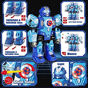 Large Remote Control Robot for Kids - 10 Channel RC Toys Shoots Missiles, Walks, Talks & Dances with Flashing Lights Sounds