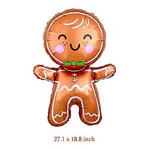 10Pcs Christmas Balloons Decorations Large Gingerbread Man Helium Balloons Red Candy Foil Mylar Balloons for Winter Themed Christmas Holiday Birthday Baby Shower Party Decorations Supplies
