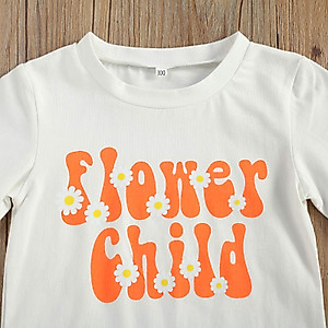 YOKJZJD Little Toddler Baby Girl Letter Short Sleeve T-Shirt Tops Floral Flared Bell-Bottom Pants Leggings Kids Summer Clothes Set (White, 6-7 Years)