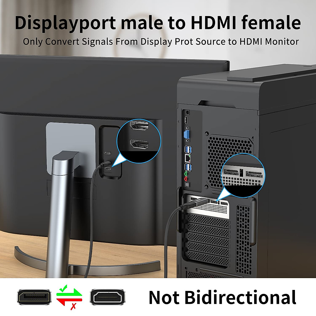 IIABC Displayport to HDMI Adapter (2Pack) 4K 24K Gold Plated Displayport DP to HDMI Female Converter，Uni-Directional Display Port to HDMI Converter Compatible for Lenovo, HP, Dell &More- Grey