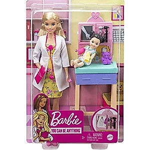 Barbie Careers Doll & Playset, Pediatrician Theme with Blonde Fashion Doll, 1 Patient Doll, Furniture & Accessories
