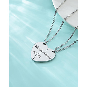 Easyski Girls Friendship Necklace 2 Weirdo 1# Weirdo 2# Split Heart Matching Chains BFF Necklaces 2 Jewelry Gifts for 2 Girl Sisters Best Friend.