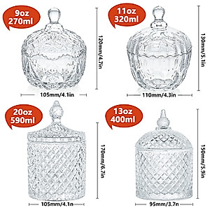 INFTYLE Glass Candy Dish with Lid Set of 4 Crystal Glass Candy Jar Jewelry Box Dappen Dish Cookie Jar for decorative storage gift idea