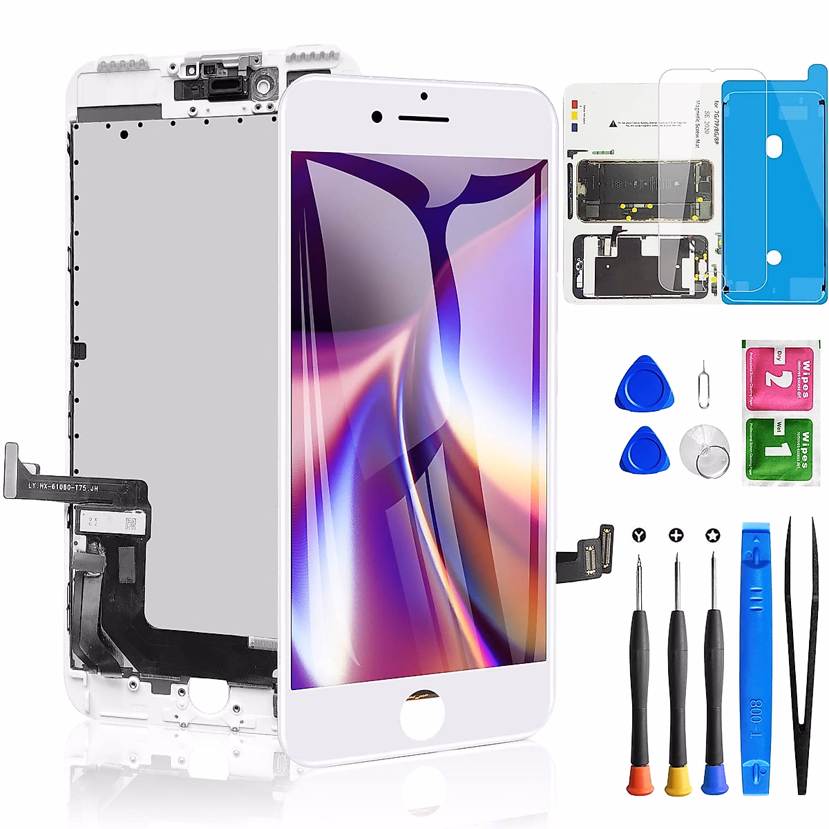 Diykitpl for iPhone 7 Plus Screen Replacement 5.5 Inch White, 3D Touch LCD Screen Digitizer Replacement for A1661,A1784,A1785, with Repair Tools Kit+Magnetic Screw Mats+Screen Protector