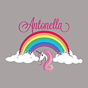 Unicorn Wall Decal Art Custom Name Wall Decals Girls Bedroom Nursery Rainbow Wall Decor Removable Vinyl Wall Stickers ND19 (24"W x 18"H inches)
