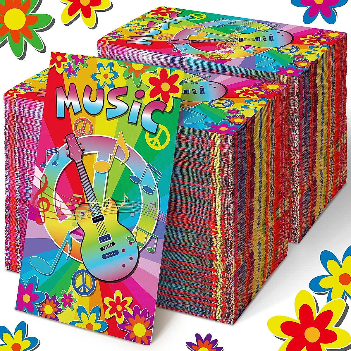 Bencailor 200 Sheets 60s Groovy Party Napkins Hippie Disposable Paper Napkins 60s Hippie Themed Party Decorations Peace Love Tie Dye Disposable Paper Napkins Party Supplies Favor