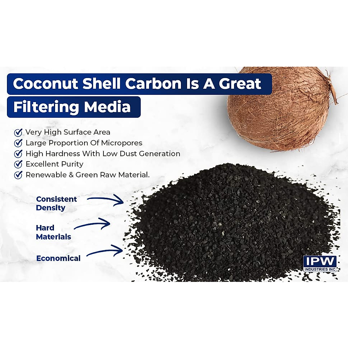 5 Lbs Bulk Water Filter/Air Filter Refill Coconut Shell Granular Activated Carbon Charcoal by IPW Industries Inc