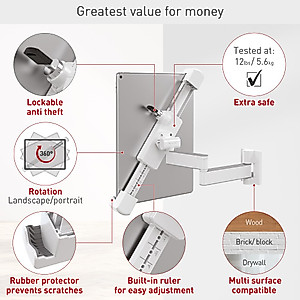 Barkan Lockable Tablet Mount Holder for 7 - 14 inch Devices, Anti-Theft, Full Motion Articulating, 360 degree Rotation Bracket, fits Apple iPad / Air / Mini, Samsung Galaxy Tab, Fire HD 7 / 8 / 10