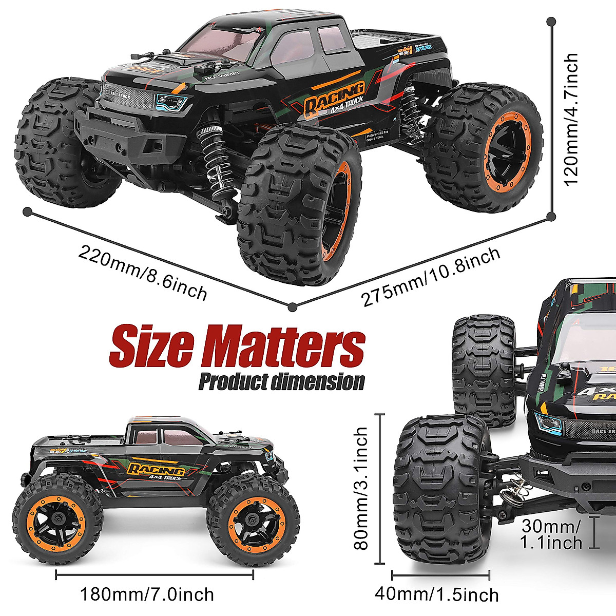 HAIBOXING Remote Control Car 16889, 1:16 Scale 2.4Ghz RC Cars 4x4 Off Road Trucks, Waterproof RTR RC Monster Truck 36KM/H, Toys for Kids and Adults with 2 Batteries 35+ mins Play