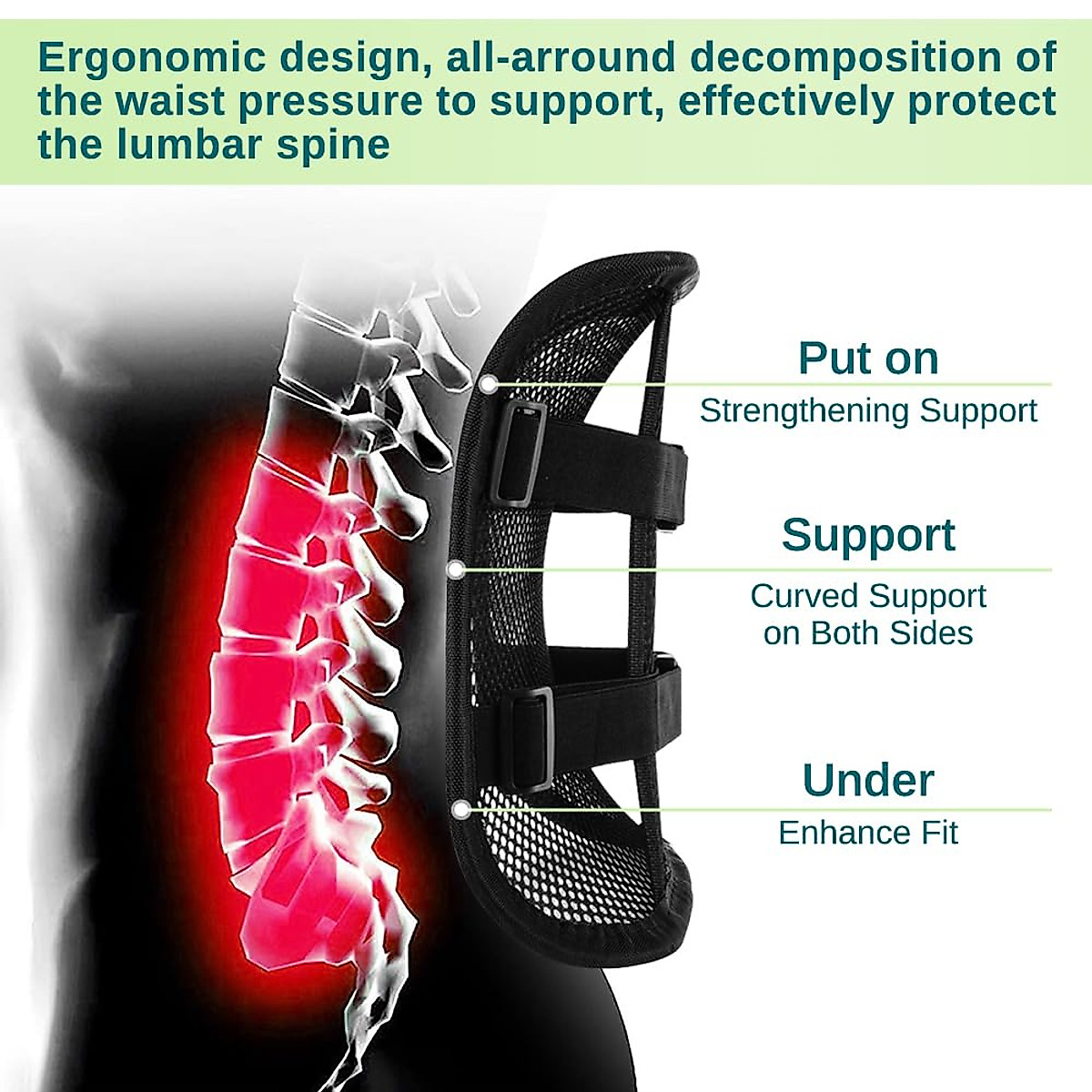 Lumbar Support with Breathable Mesh Layers and Double Sturdy Adjustable Straps, Comfortable Ergonomic Backrest for Office Chair and Car Driver Seat, Posture Cushion and Lower Back Support Pain Relief