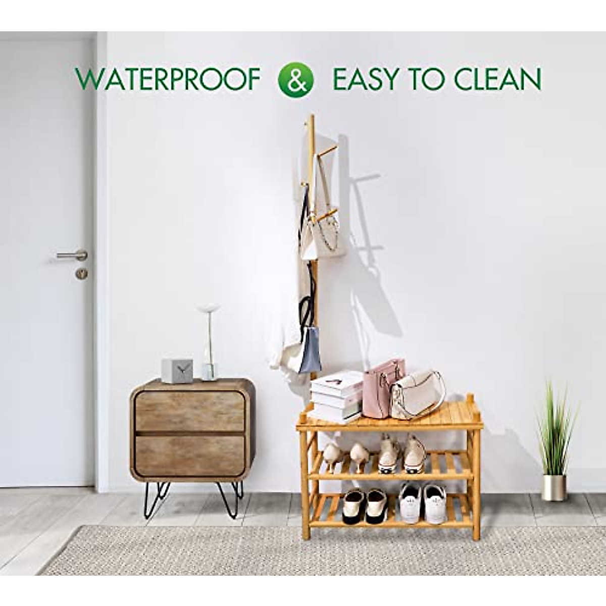 ZYBT Shoe Rack, Entryway Bench with Coat Rack, Hall Tree, 3 in 1 Design Bamboo Shoe Rack for Entryway, Multifunctional Shoe Bench, Free Standing Shoe Racks Shelf for Hallway Bedroom