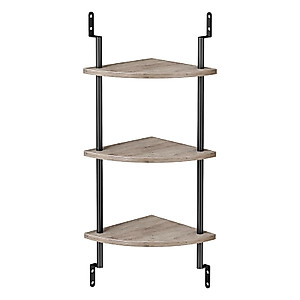 HOOBRO 3-Tier Corner Shelf Wall Mounted, Corner Floating Shelves, Corner Storage Rack, Plant Display Shelf, Corner Bookshelf for Wall in Living Room, Kitchen, Study, Greige and Black BG36BJ01